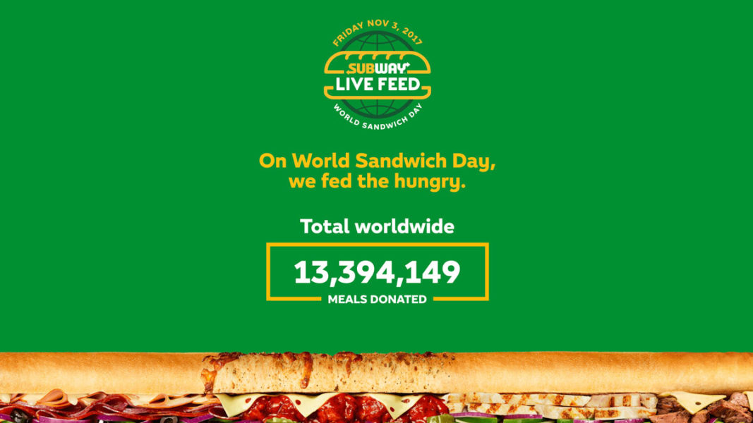 Subway Gives Away 13 million Meals to Hunger-Relief Charities via J ...