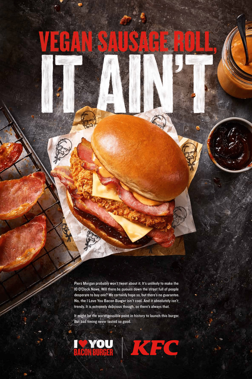 KFC Takes a Swipe at Vegans with Bacon Burger Print Campaign by Mother ...